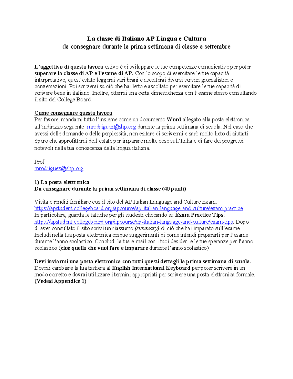 AP Italian Summer Assignment Rodriguez - La classe di Italiano AP ...