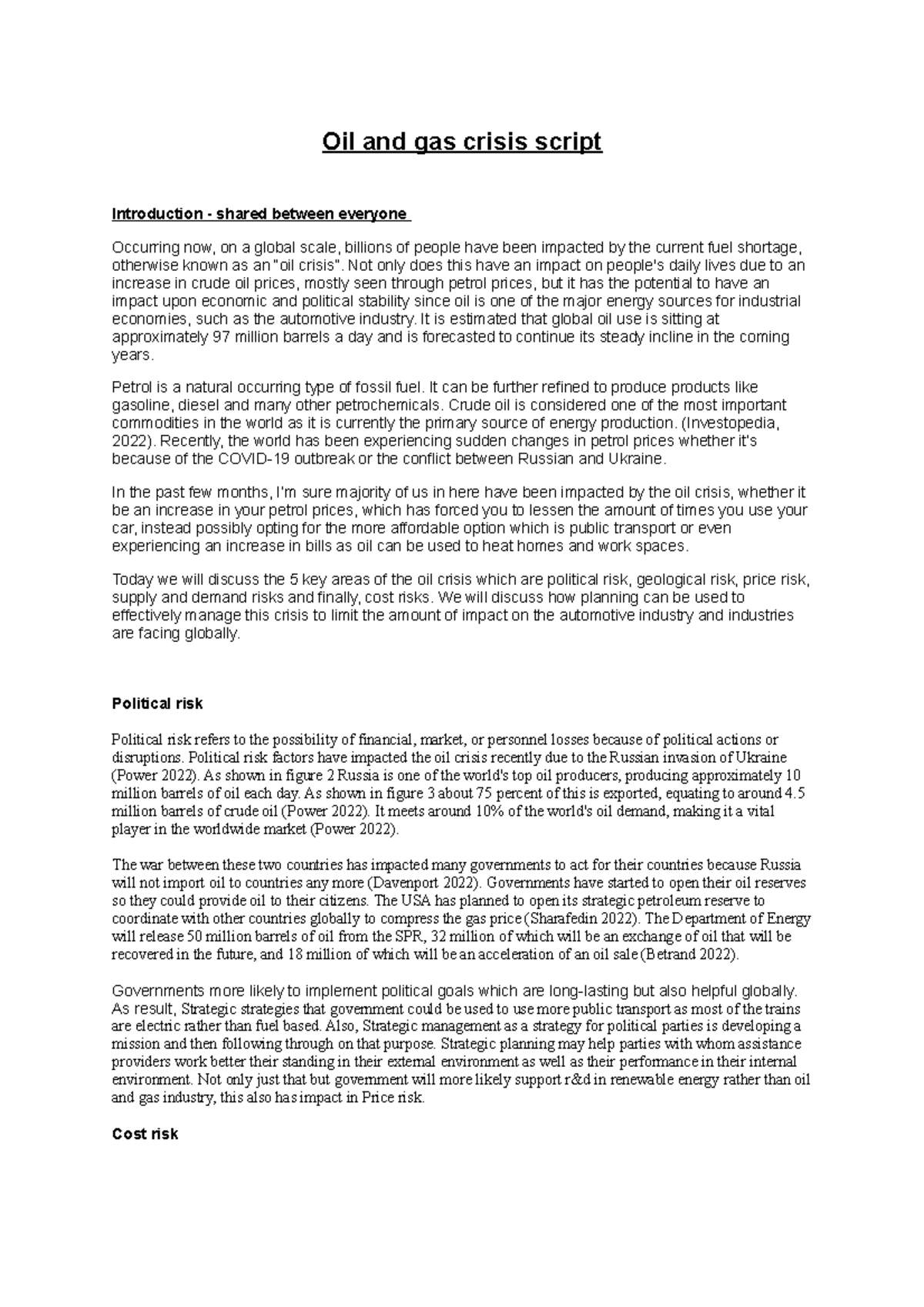 Oil and gas crisis script - Oil and gas crisis script Introduction ...