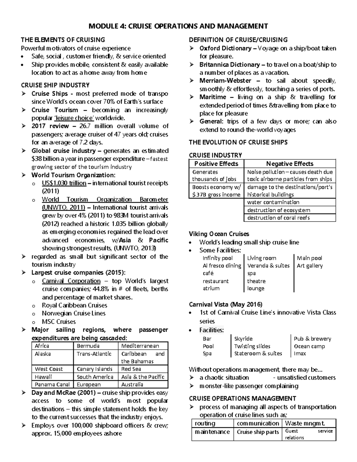 Cruise Operations AND Management - MODULE 4: CRUISE OPERATIONS AND ...