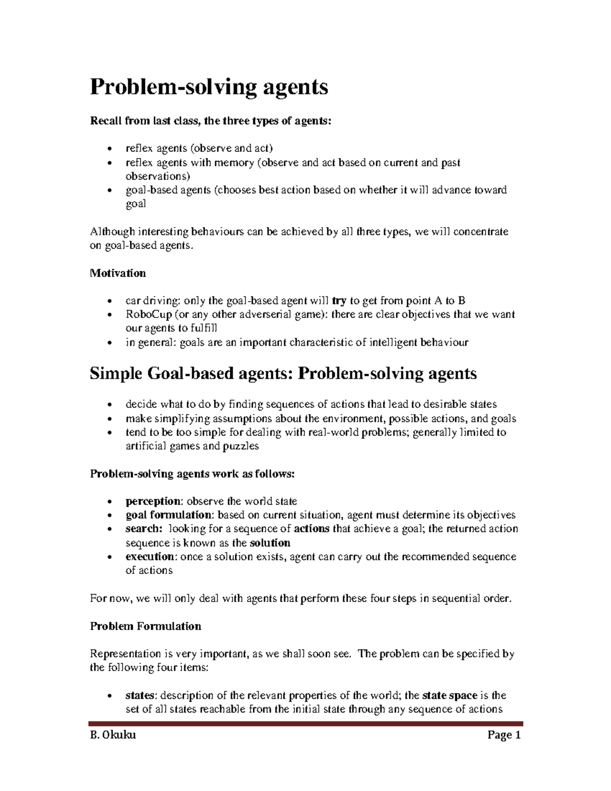 CH 3 Problem solving agents - Problem-solving agents Recall from last ...