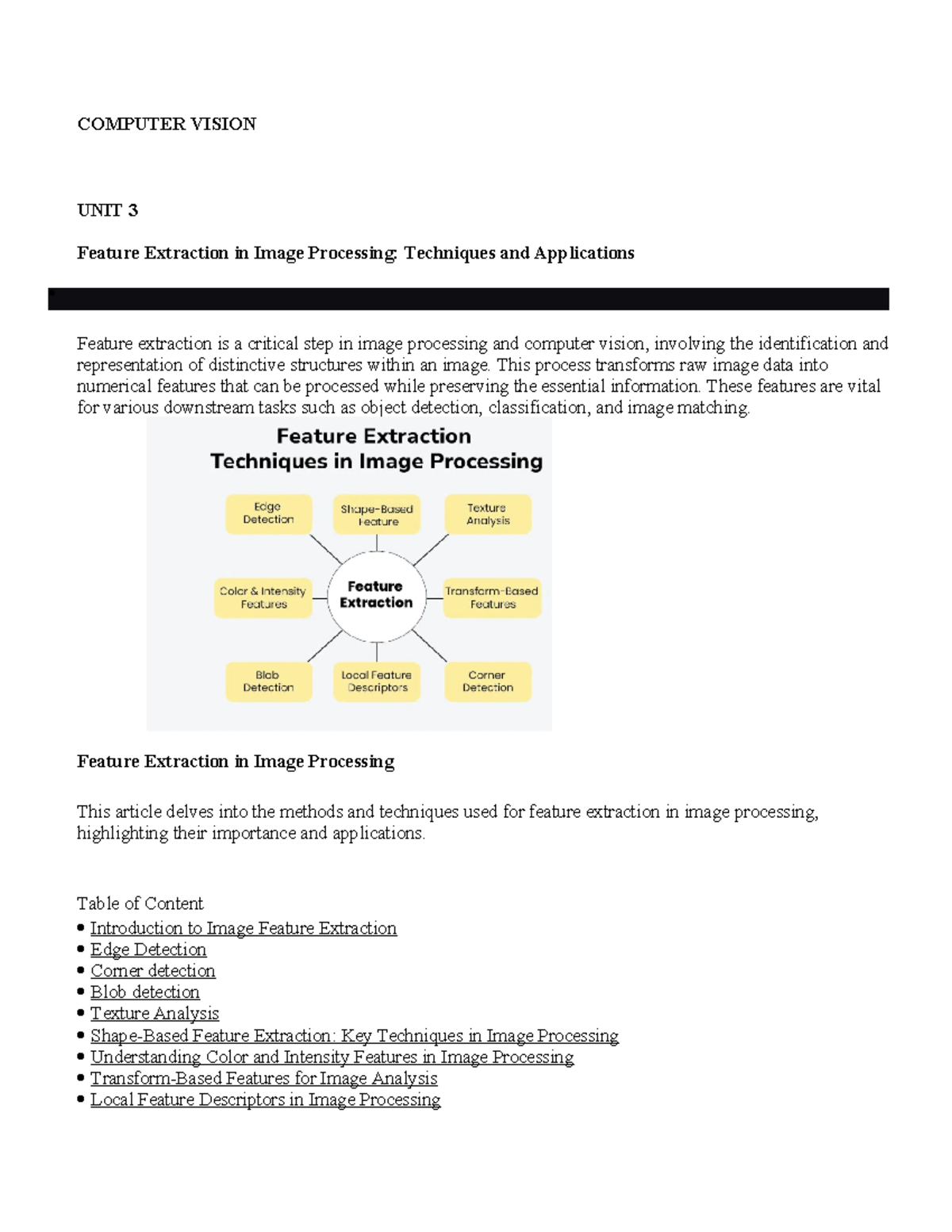 Cv Unit 3 Computer Vision Computer Vision Unit 3 Feature Extraction In Image Processing