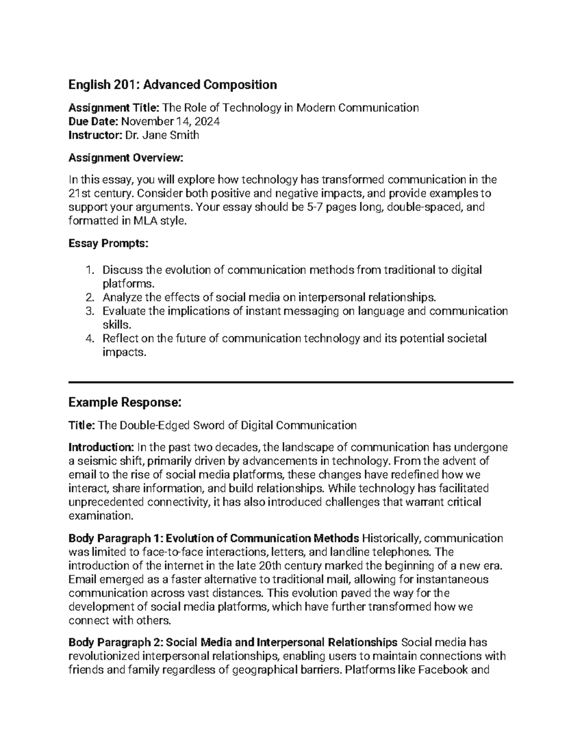 English 201 - Assignment that Ms. Jane gave to us in class and is worth ...