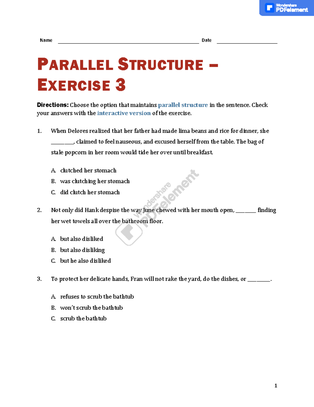 Parallel Strcuture 2-Copiar - Name Date PARALLEL STRUCTURE – EXERCISE 3 ...