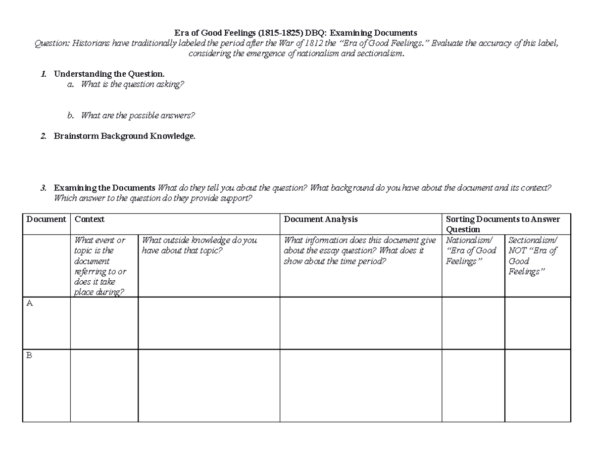 Era of Good Feelings dbq chart Students - Era of Good Feelings (1815 ...