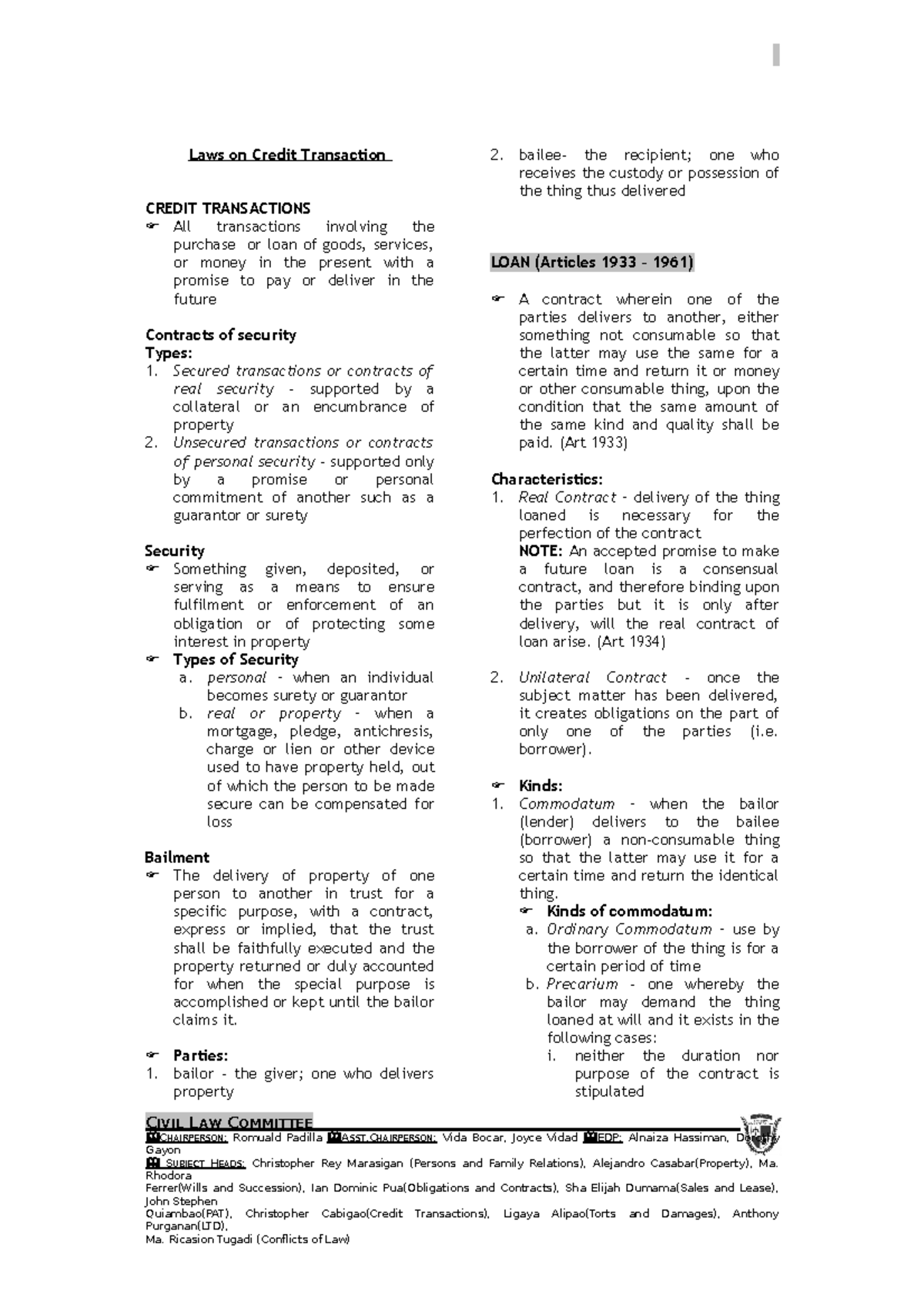 LAW ON Credit Transactions - Laws on Credit Transaction CREDIT ...