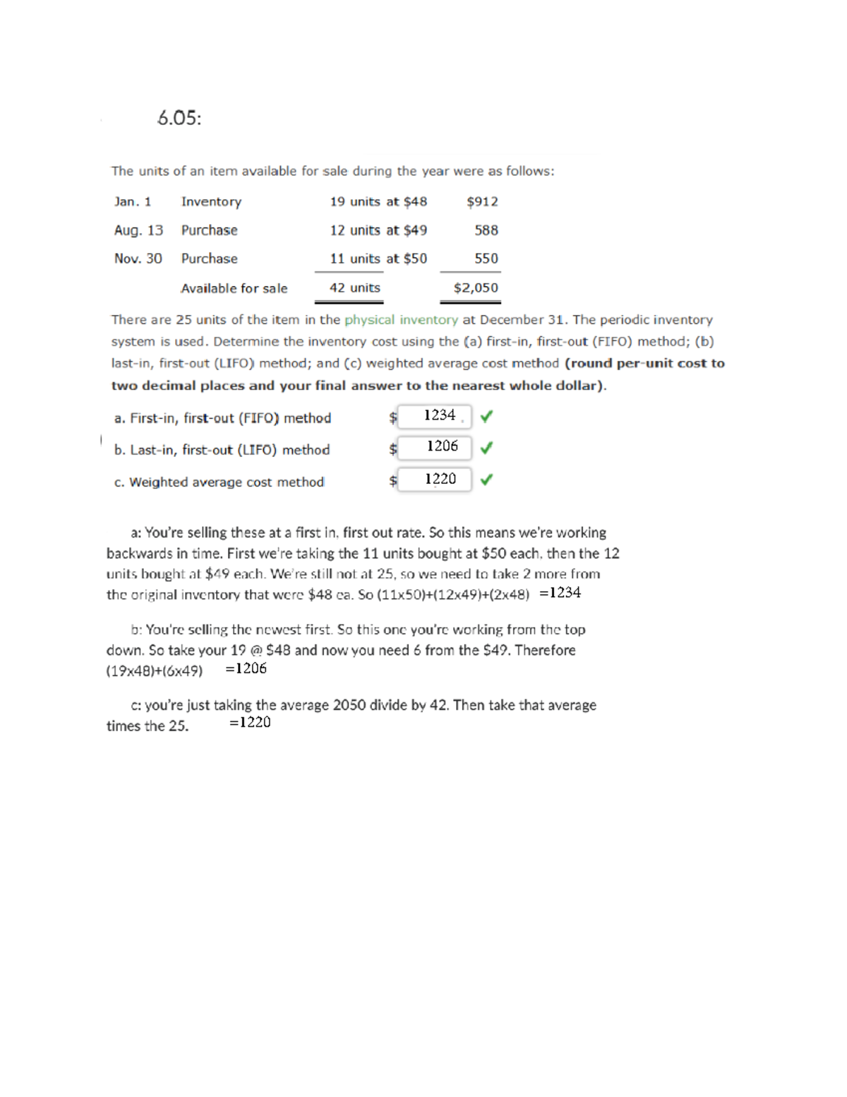 FIFO/LIFO Module 3 problem set 6.05 - 6: The units of an item available ...