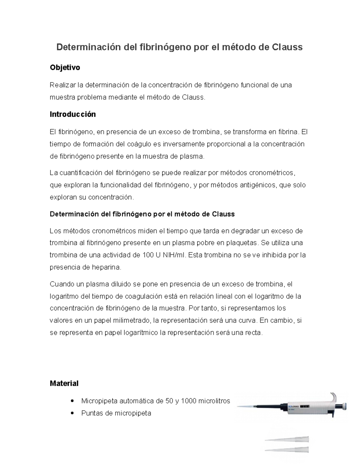 Determinación del fibrinógeno por el método de Clauss - Determinación ...