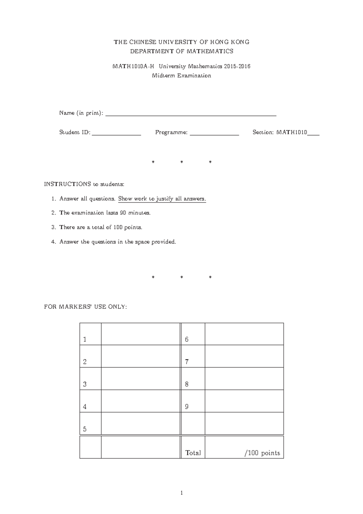 Midterm exam 2016, questions - THE CHINESE UNIVERSITY OF HONG KONG ...