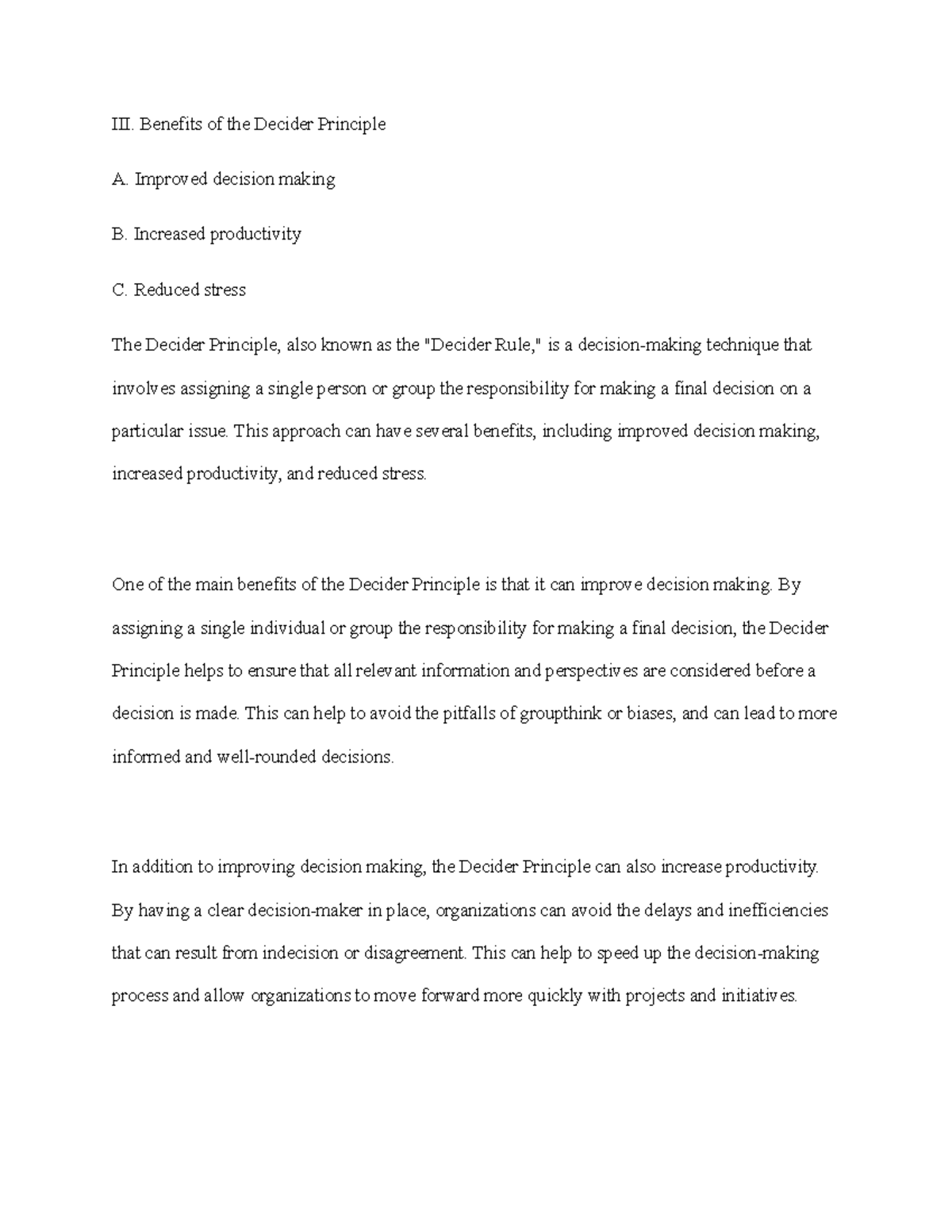 The decider principle 3 - III. Benefits of the Decider Principle A ...