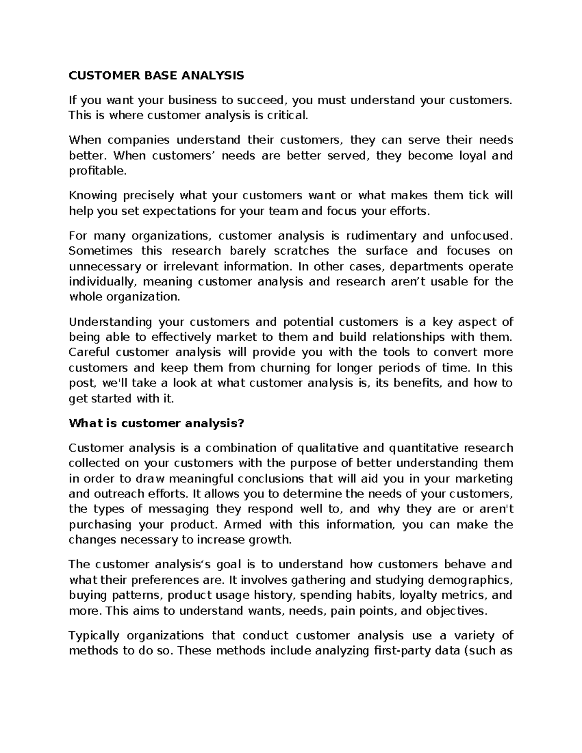 Customer Base Analysis - CUSTOMER BASE ANALYSIS If you want your ...