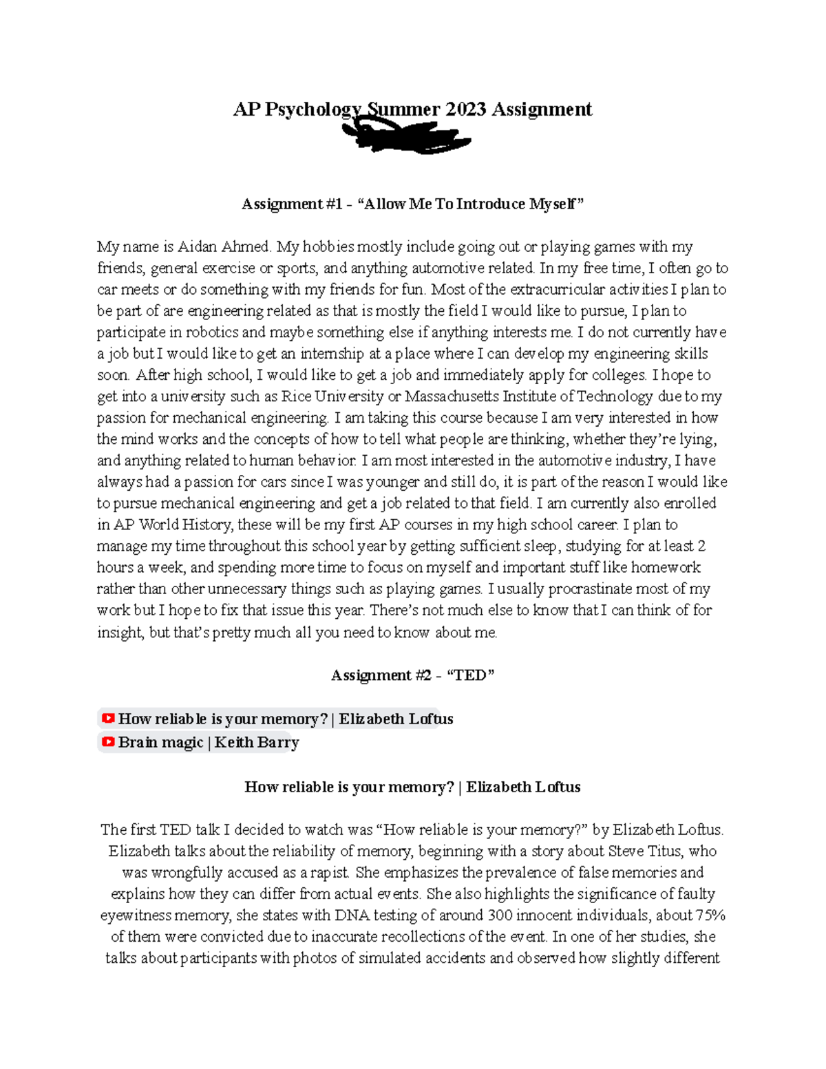 AP Psychology Summer Assignment - AP Psychology Summer 2023 Assignment ...