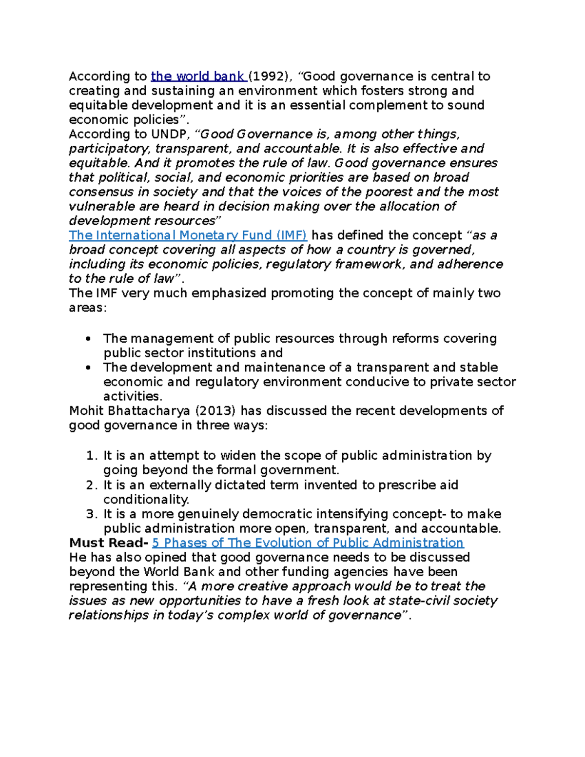 New Microsoft Word Document - According to the world bank (1992), “Good ...