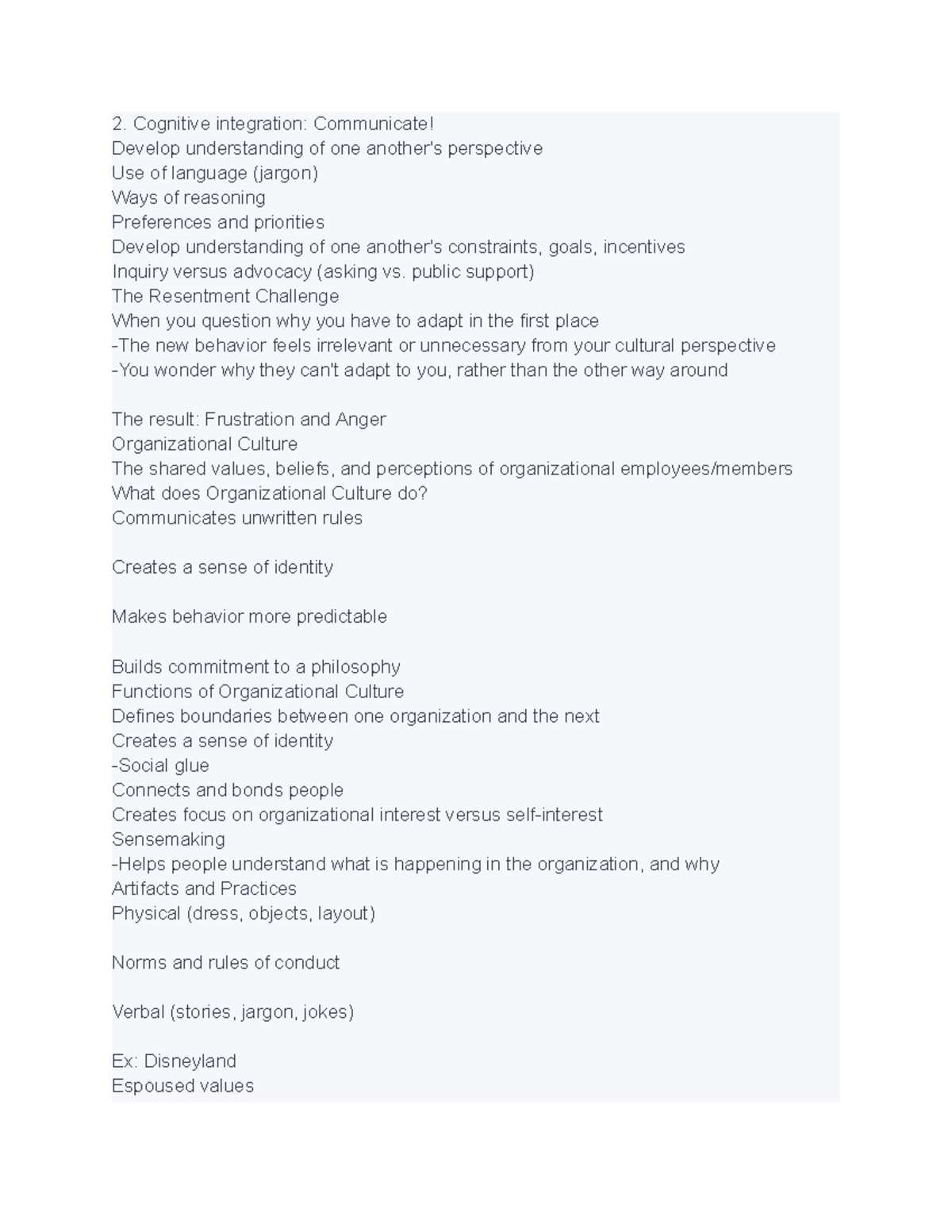 Busi 405 (12) - lecture notes - Cognitive integration: Communicate ...