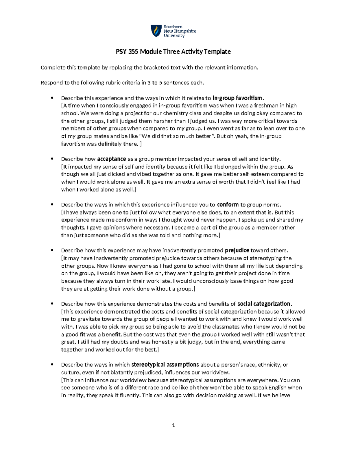 Module Three Activity Template - PSY 355 Module Three Activity Template ...