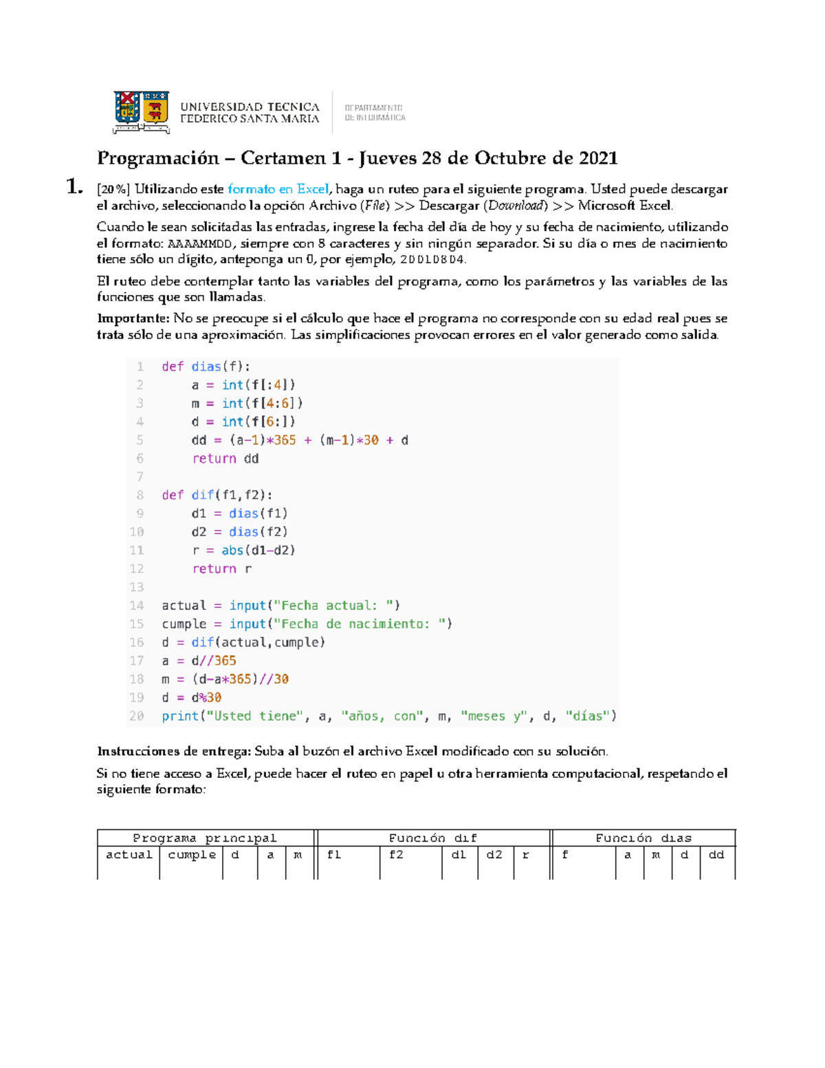 C1 - 2do semestre 2021 - Programaci ́on – Certamen 1 - Jueves 28 de ...