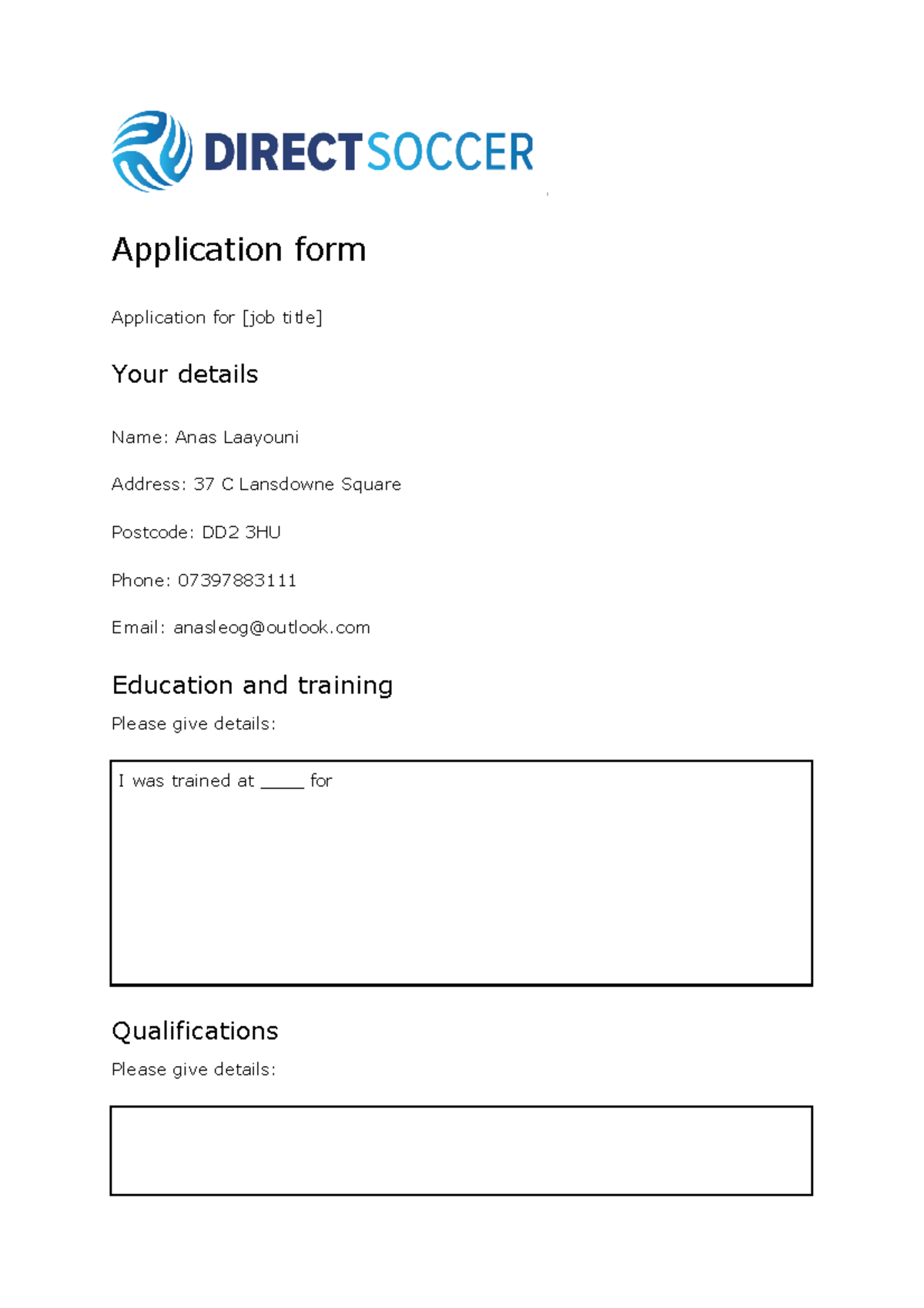 Application Form All Roles - Application form Application for [job ...