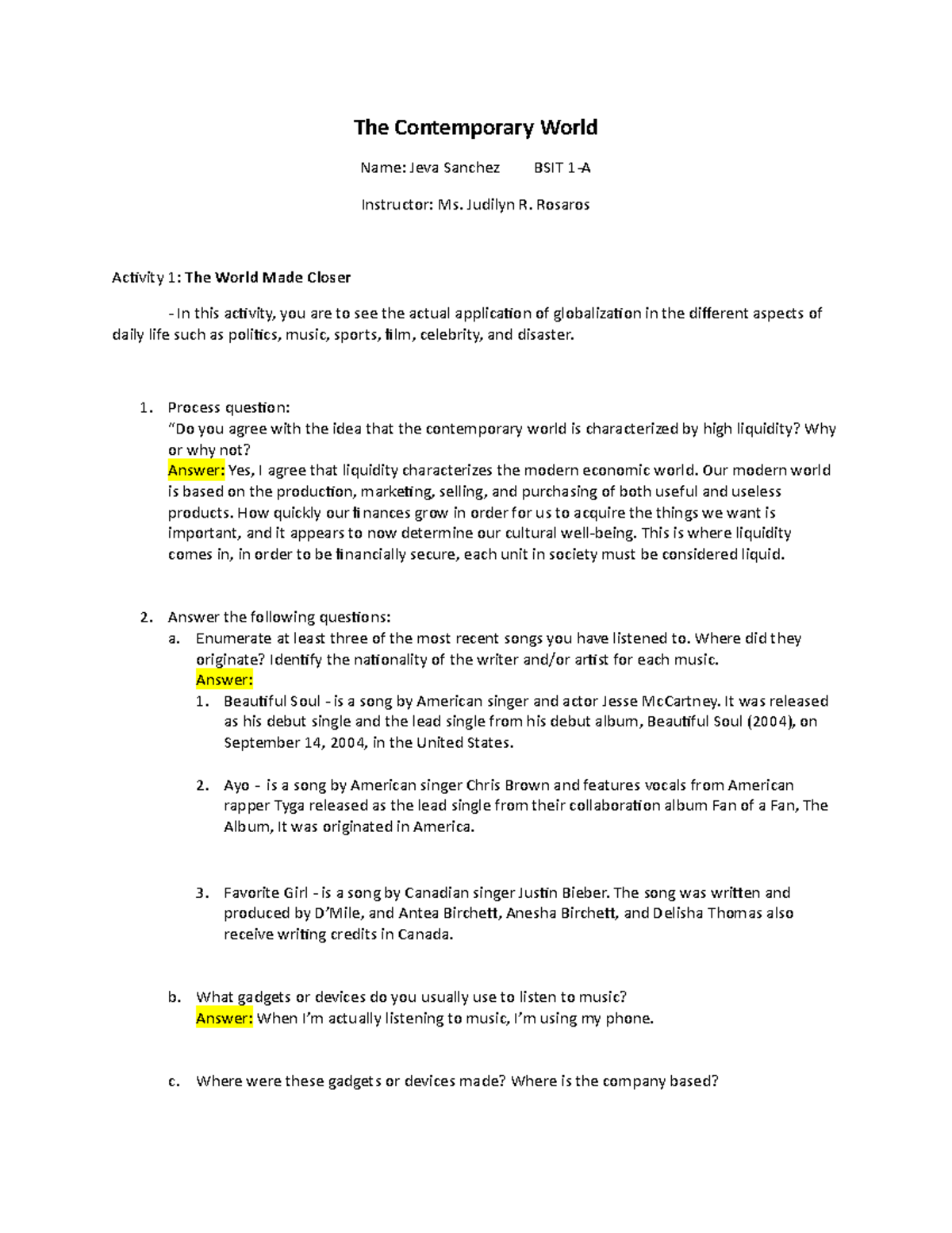 Activity 1 in The Contemporary World AMA University college of Ormoc ...