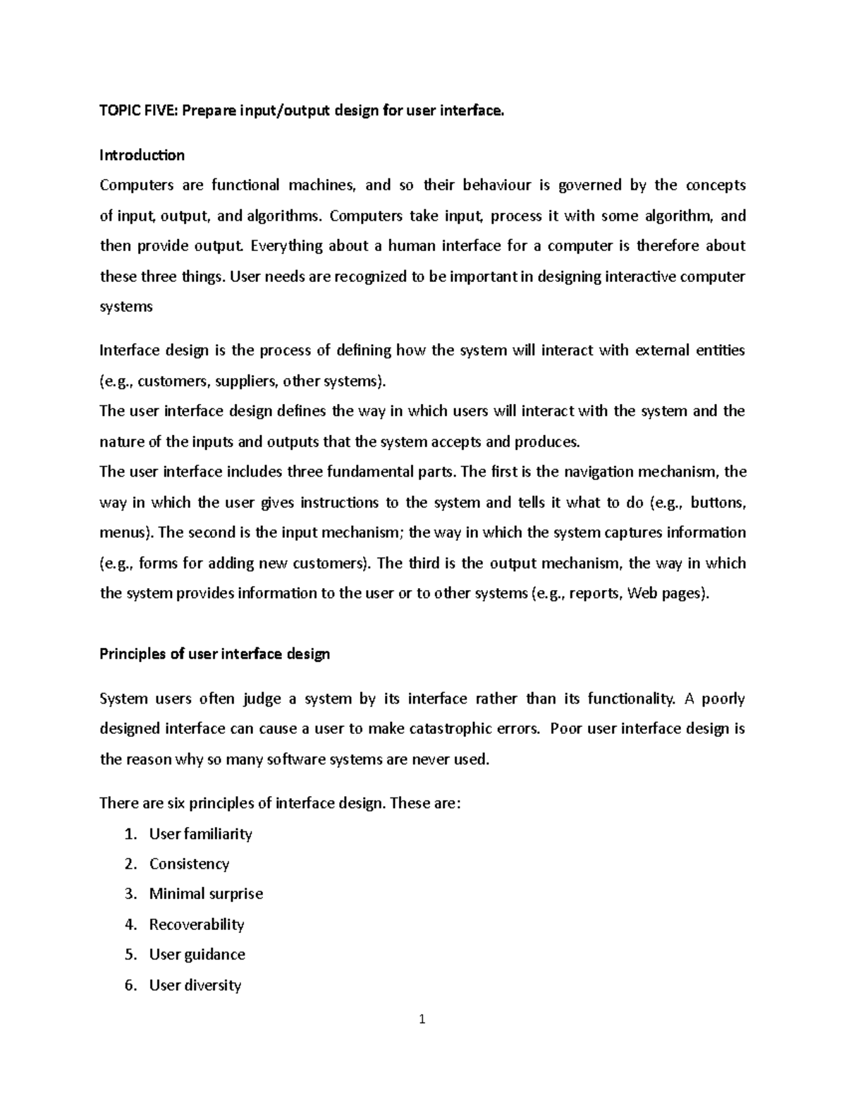 Topic FIVE USE Interface Design-A - TOPIC FIVE: Prepare input/output design for user interface ...