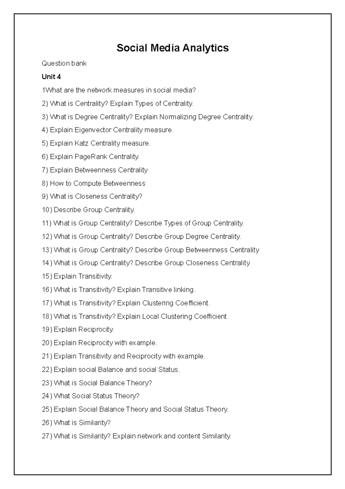 SMA Question Bank - Social media analytics - Social Media Analytics ...