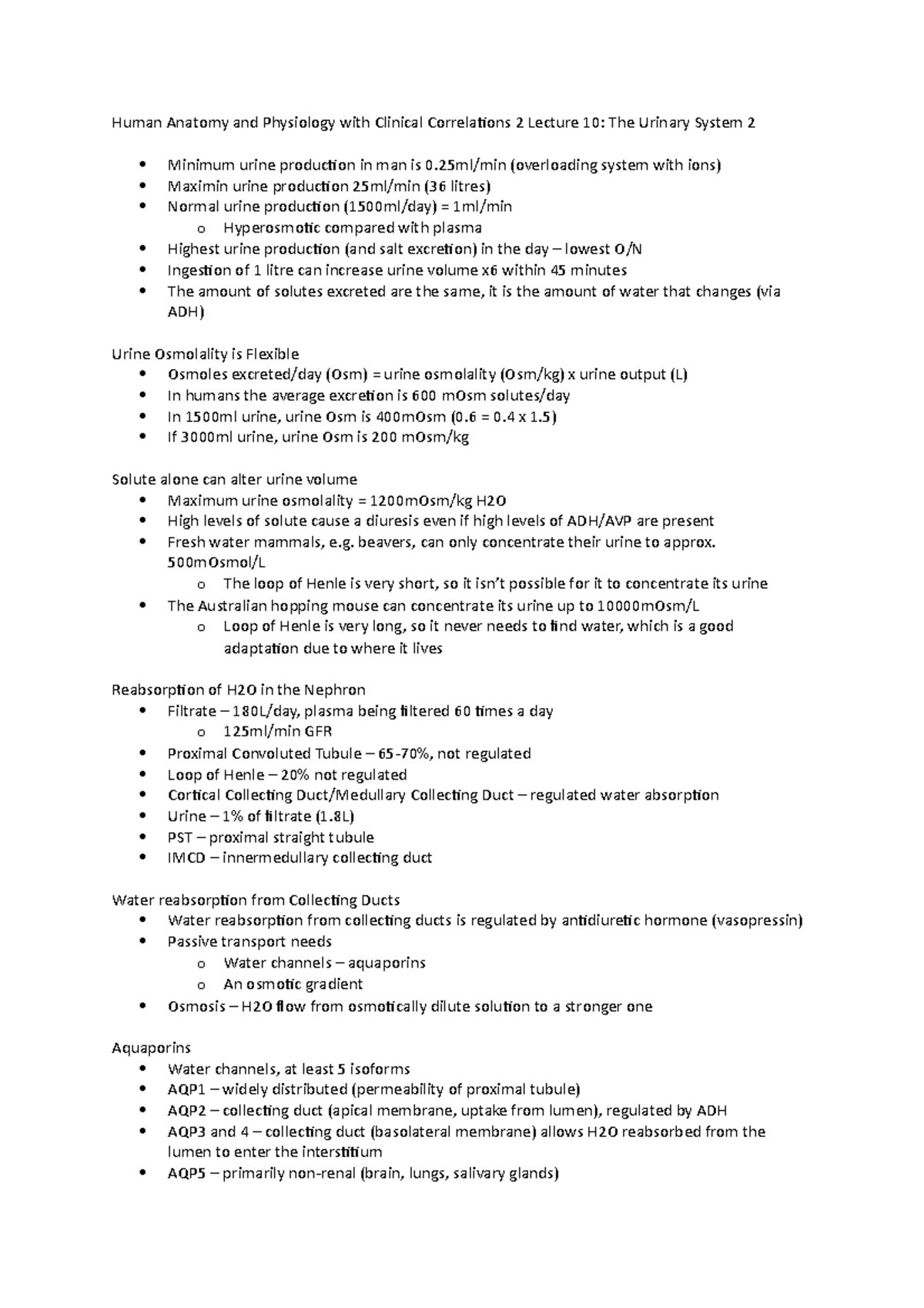 Lecture 10 Notes - The Urinary System 2 - Human Anatomy and Physiology ...