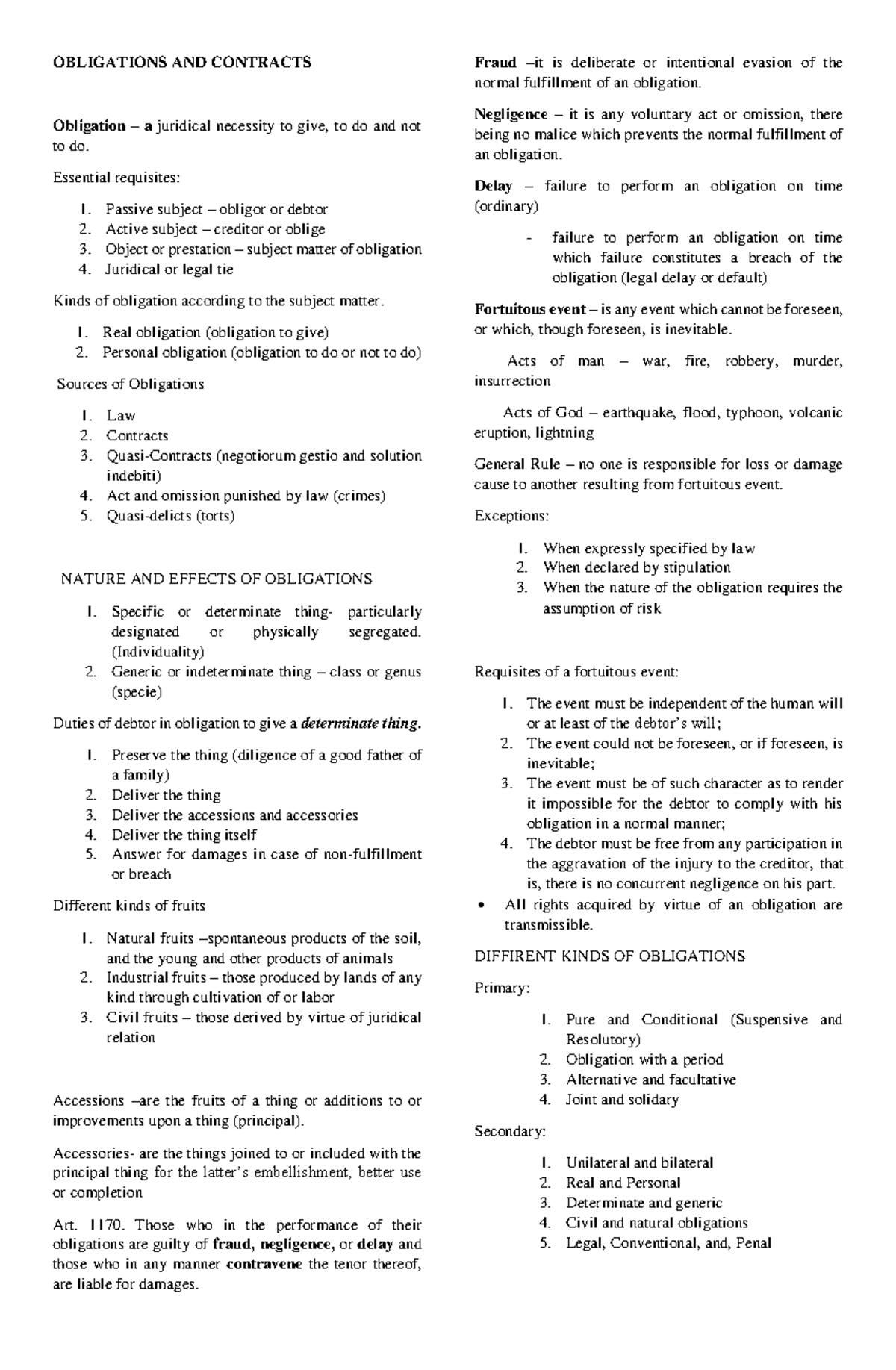 Obligation and Contract - OBLIGATIONS AND CONTRACTS Obligation – a ...