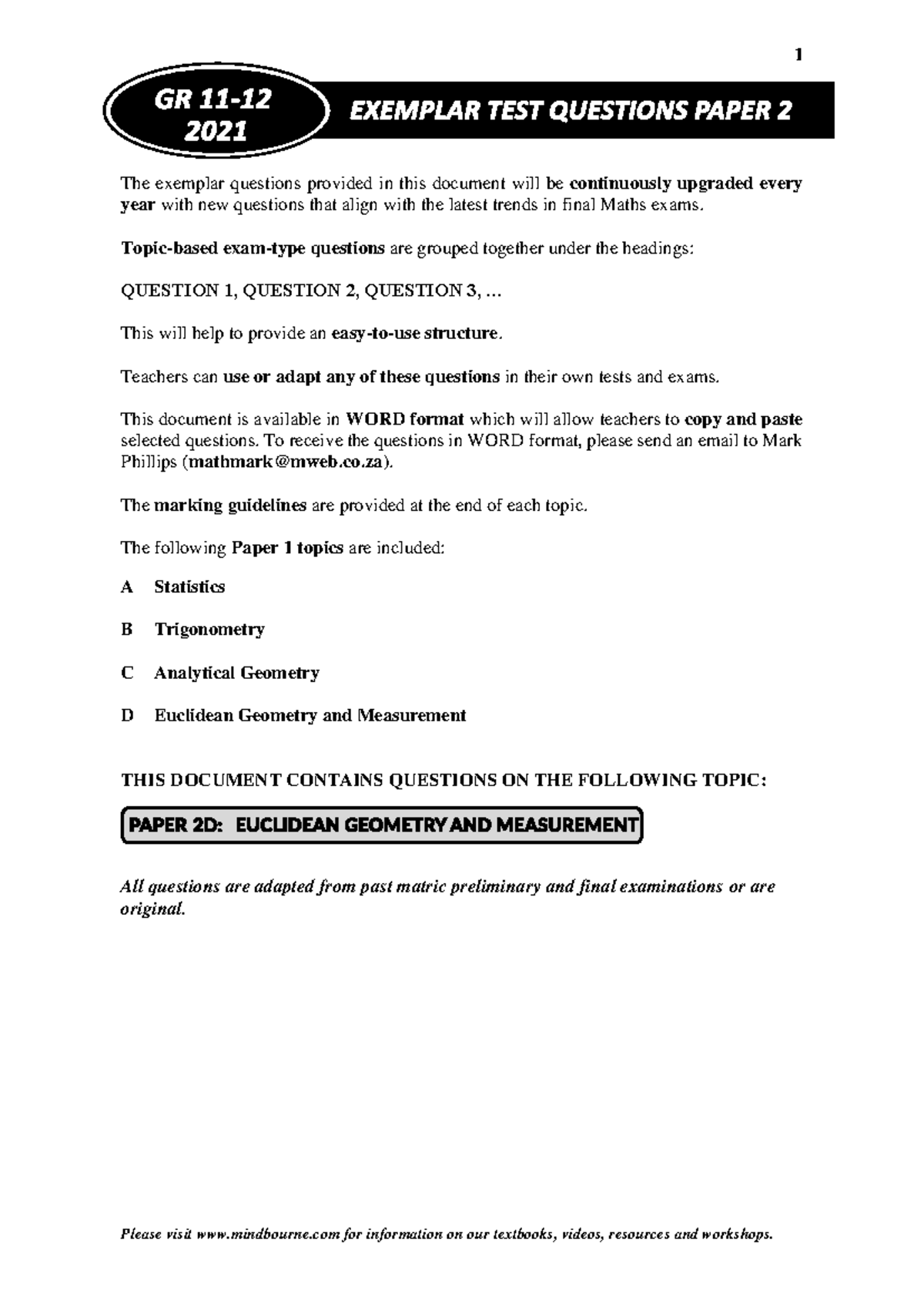 Euclidean Geometry Euclid The Exemplar Questions Provided In This