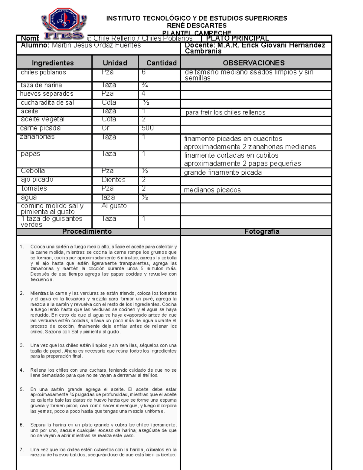Recetario erick 1 - iuytrtsedftiop - Nombre de la receta: Chile Relleno ...