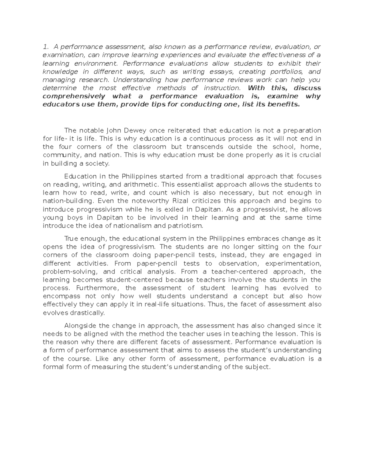 Assignment Performance Evaluation - A performance assessment, also known as a performance review ...