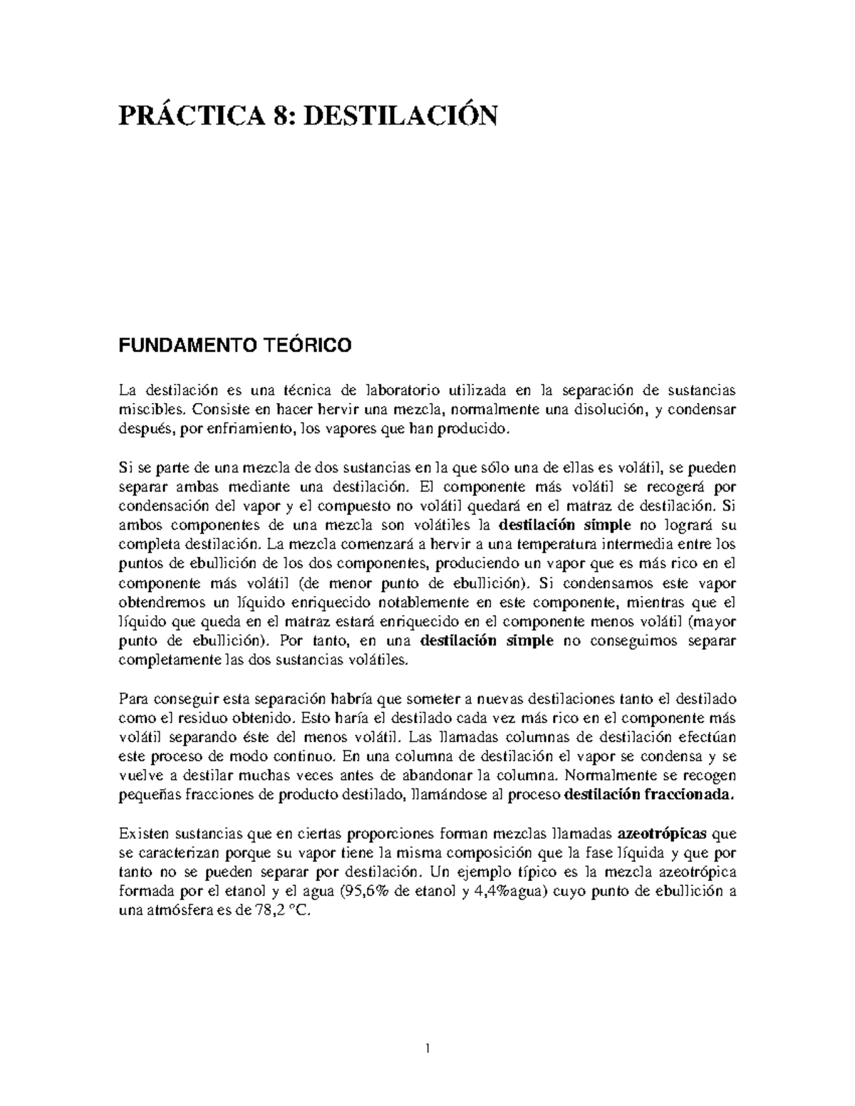 Destilacion - dawdwa - PRÁCTICA 8: DESTILACIÓN FUNDAMENTO TEÓRICO La ...