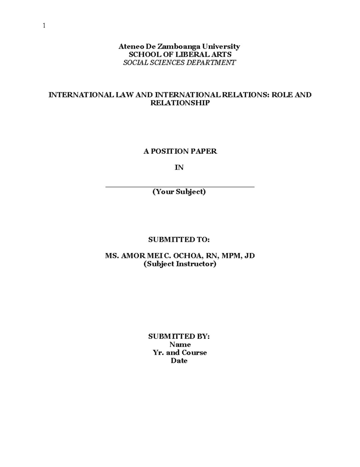 Sample-Major-Paper - SAMPLE MAJOR PAPER - 1 Ateneo De Zamboanga ...