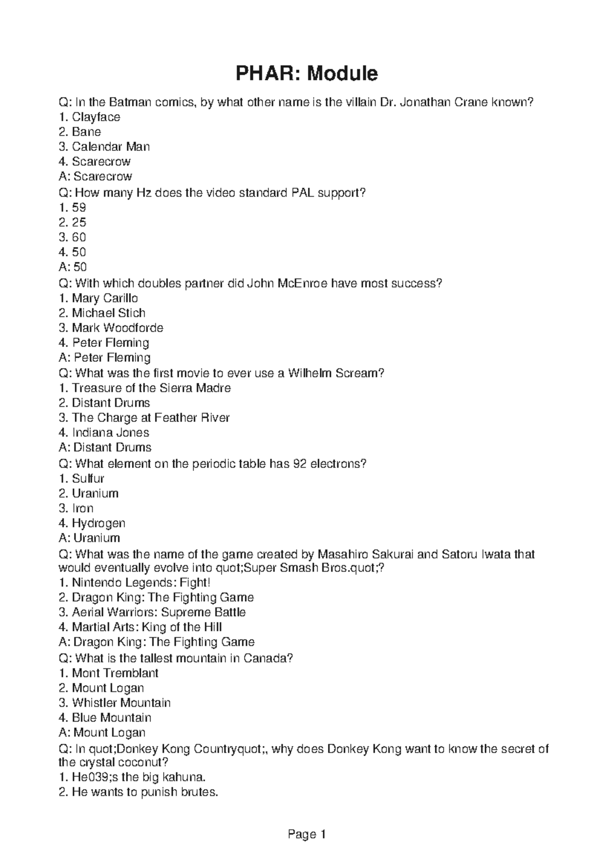PHAR261 Exam 8 - Test paper scrap - PHAR: Module Q: In the Batman ...