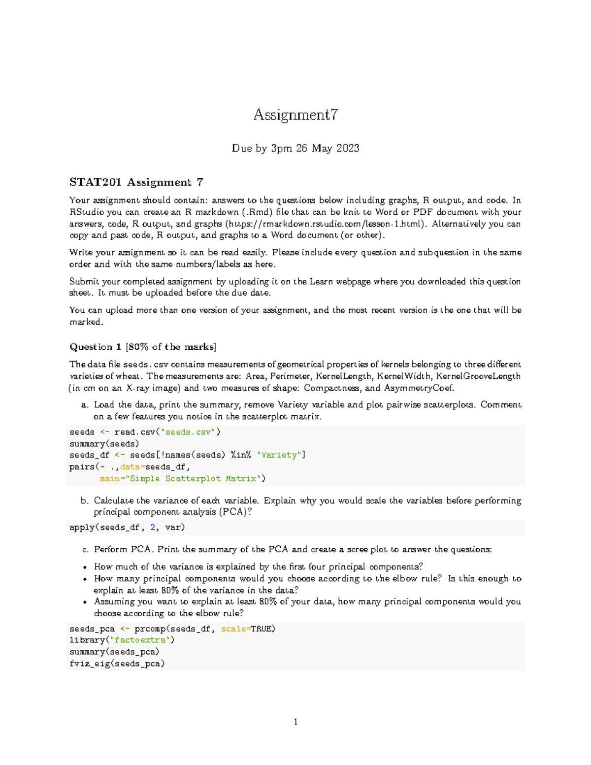 Assignment 7 - In RStudio you can create an R markdown (.Rmd) file that can be knit to Word or ...
