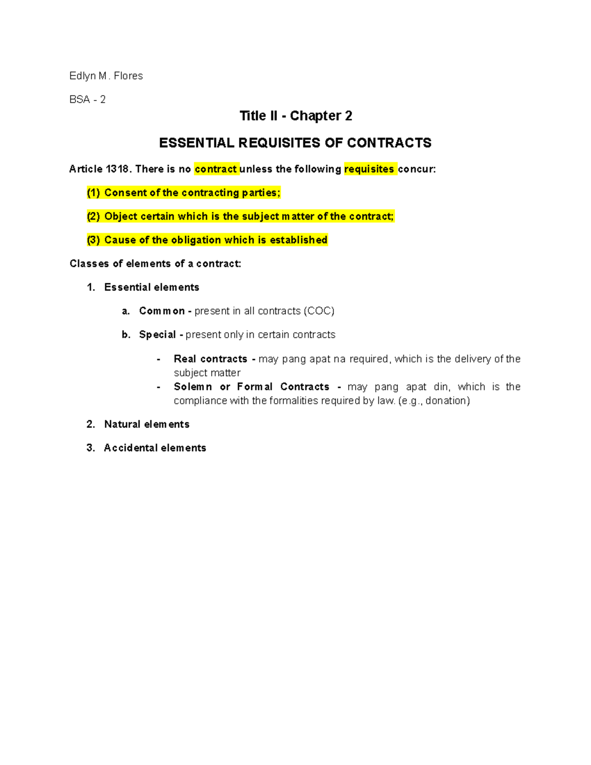 II Chapter 2 - Oblicon - notes - Edlyn M. Flores BSA - 2 Title II ...