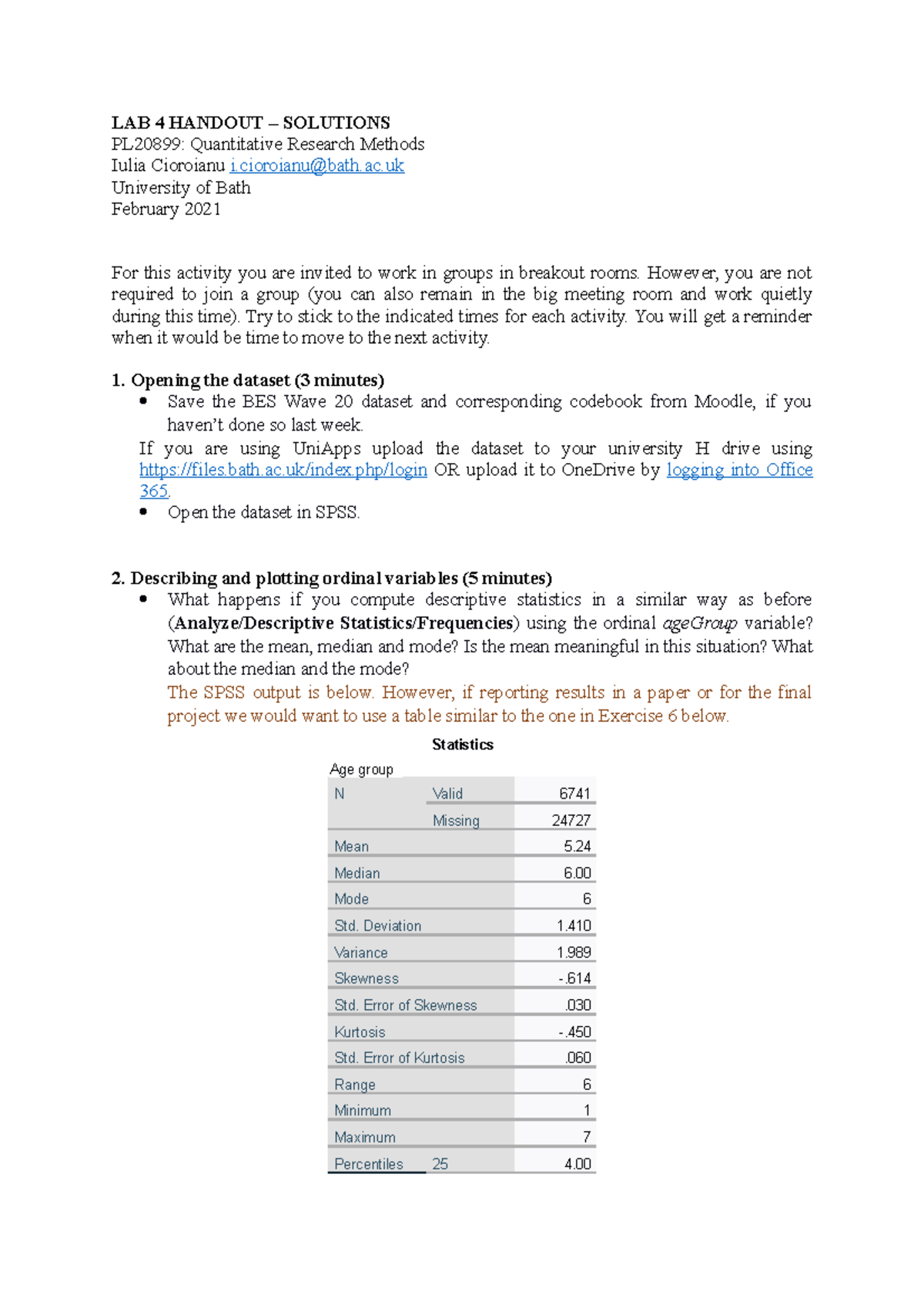 Lab 4 Handout 2021 Solutions - LAB 4 HANDOUT SOLUTIONS PL20899: Quantitative Research Methods ...