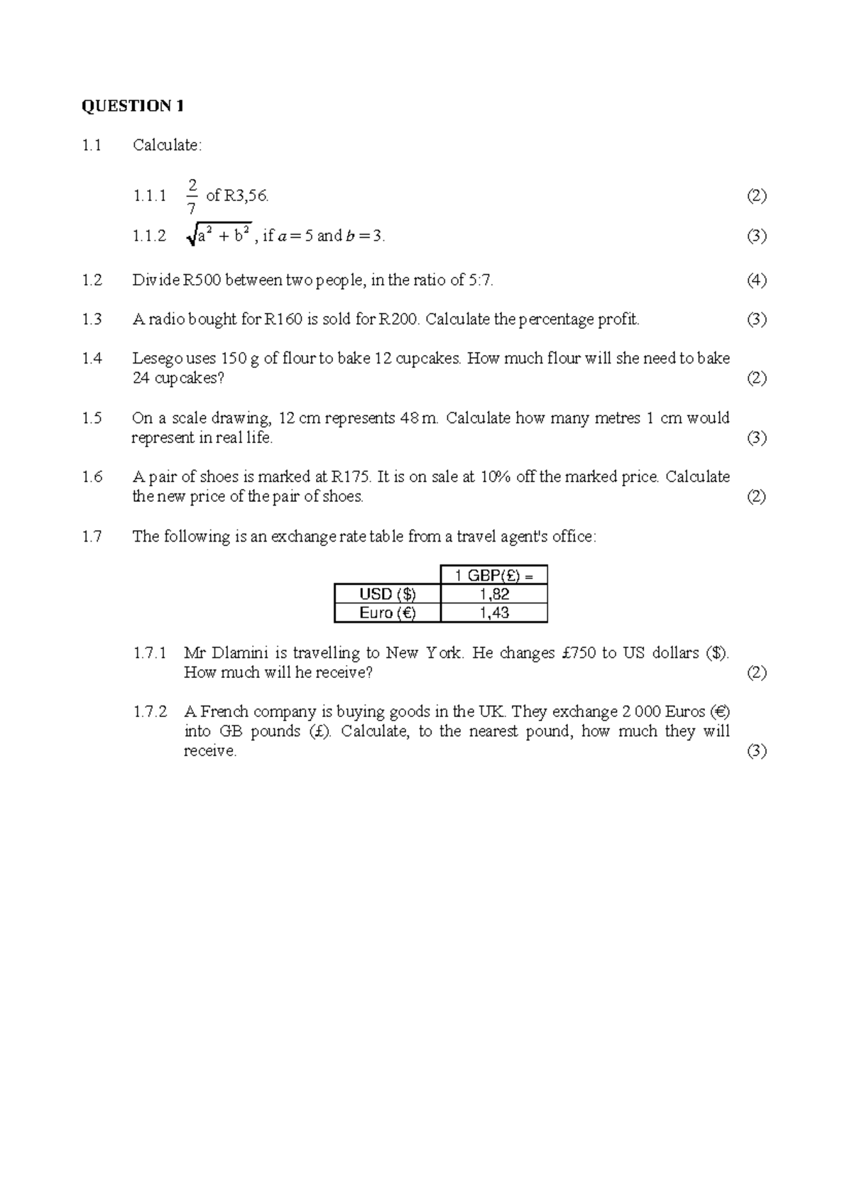 Past Paper 2 - Preliminary Exam Questions - 1 Calculate: 1. 2 7 of R3 ...
