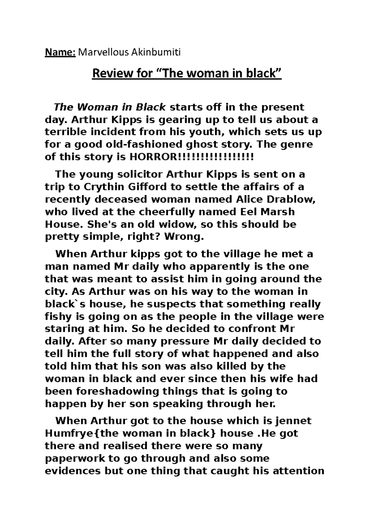 the woman in black - Name: Marvellous Akinbumiti Review for “The woman ...