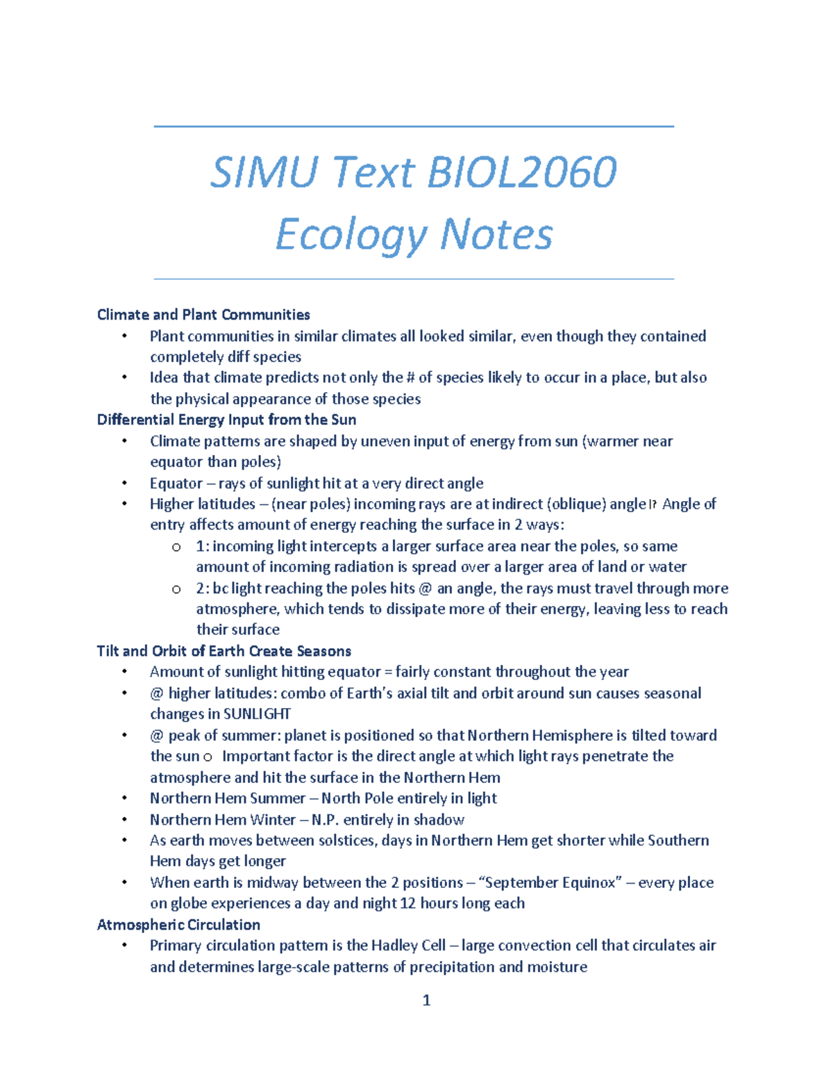 SIMU Text BIOL2060 Ecology Notes - 1 SIMU Text BIOL Ecology Notes ...