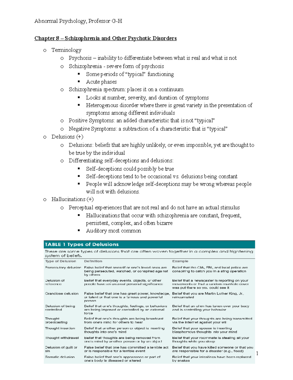 Abnormal Psychology - Exam 3 Notes - Chapter 8 – Schizophrenia and ...