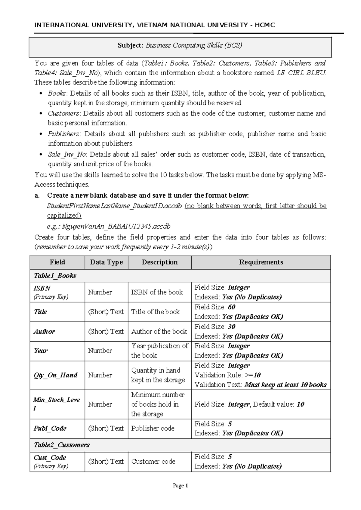 Microsoft Access - Sample Midterm - INTERNATIONAL UNIVERSITY, VIETNAM ...