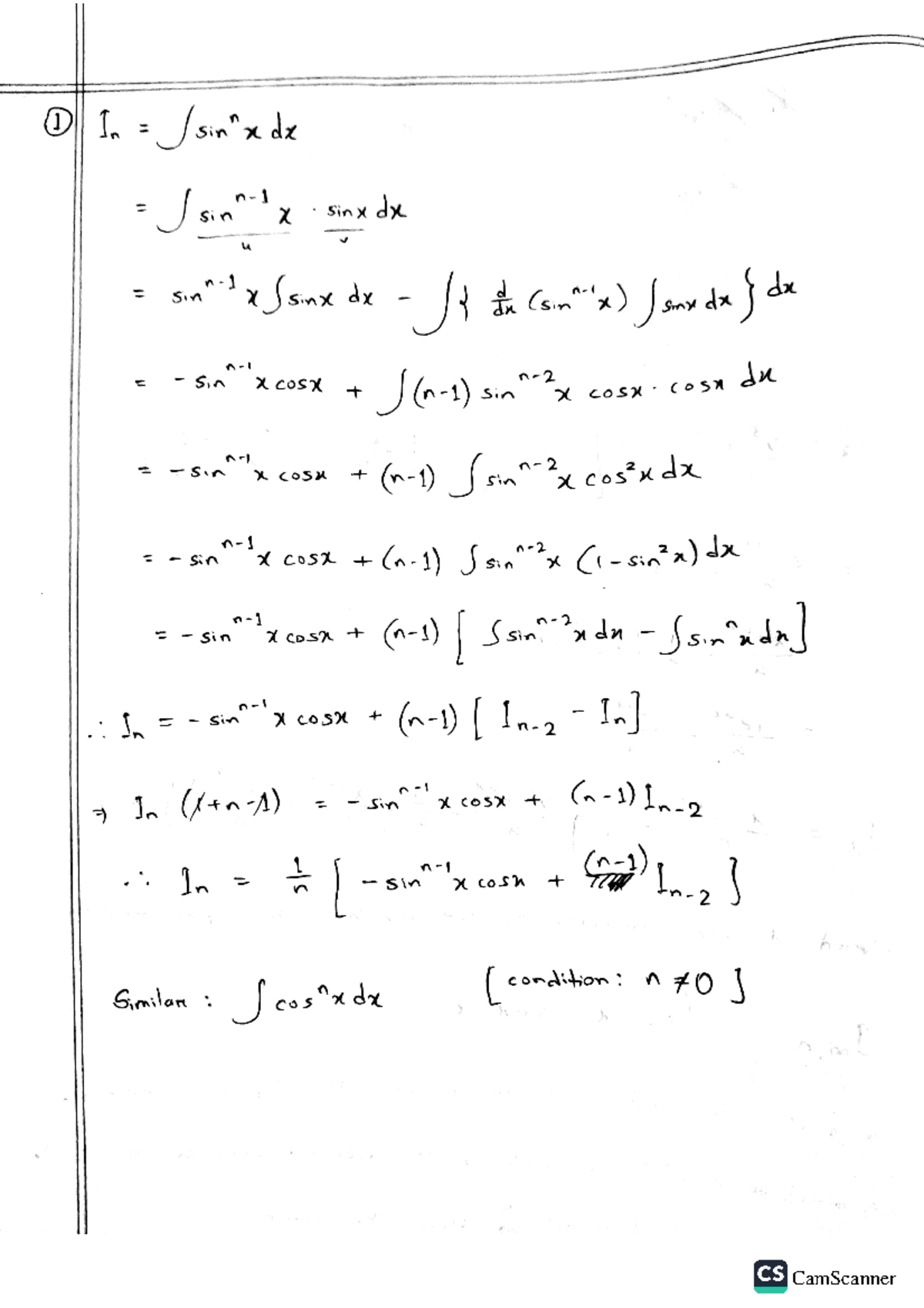 Successive Reduction Integration - 1 In S x Jsin x sinx dx u x Sinx dx ...