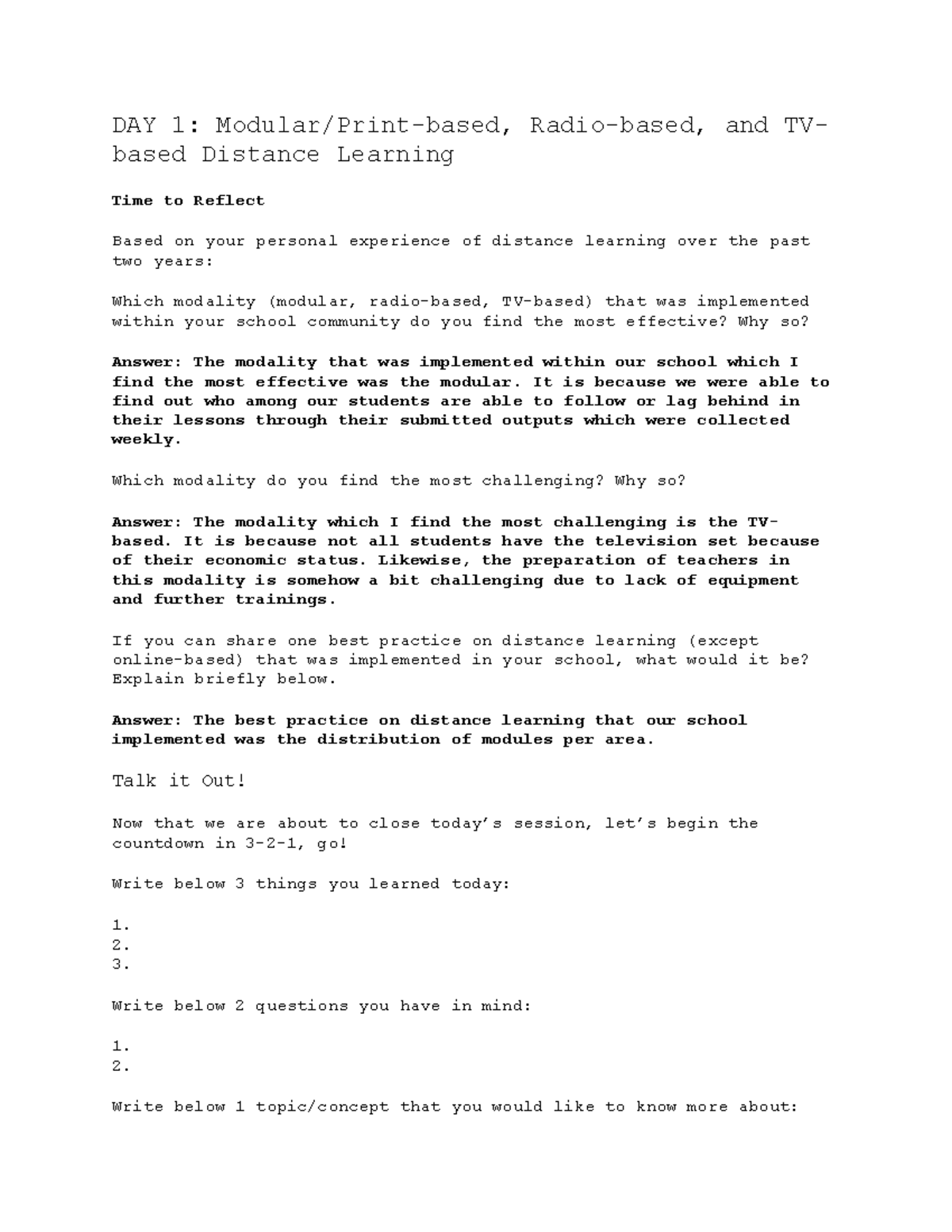 Module 1 - for school - DAY 1: Modular/Print-based, Radio-based, and TV ...