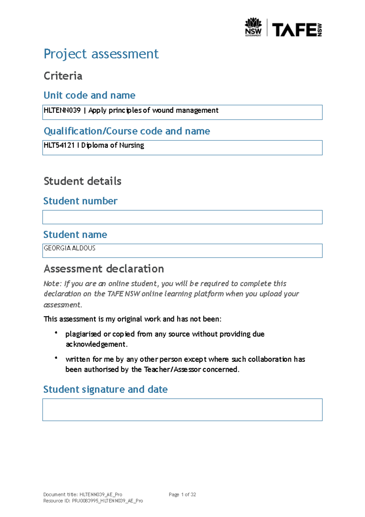 Hltenn 039 - 039 - Project assessment Criteria Unit code and name ...