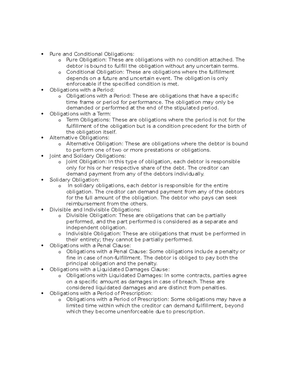Kinds of obligations - Pure and Conditional Obligations: o Pure ...