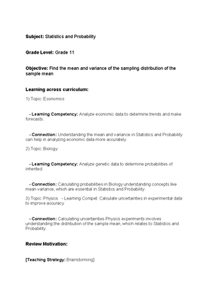 Probability and Statistics Curriculum Map for the Web Site - Sheet 1 ...