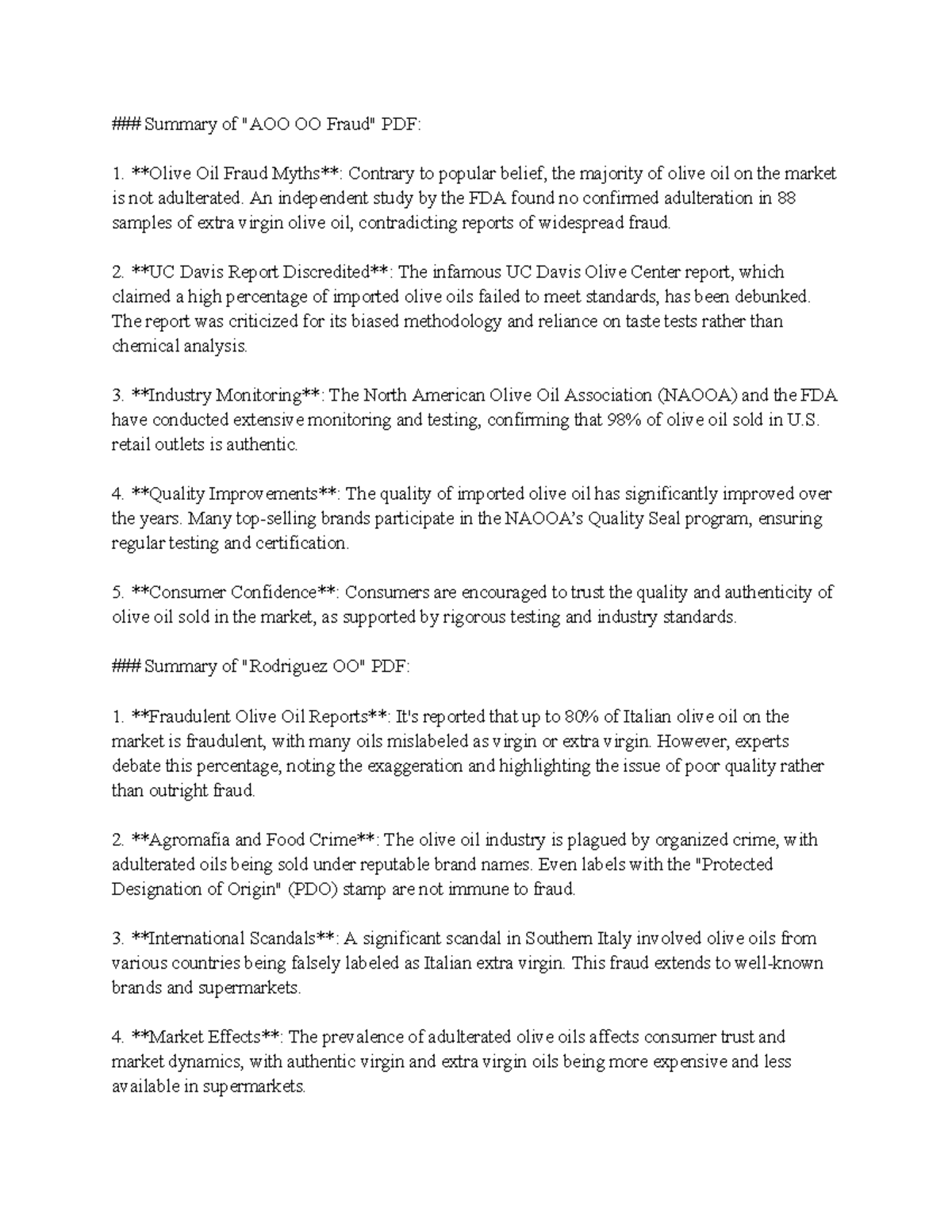 NST 105 - practice - Summary of "AOO OO Fraud" PDF: Olive Oil Fraud ...
