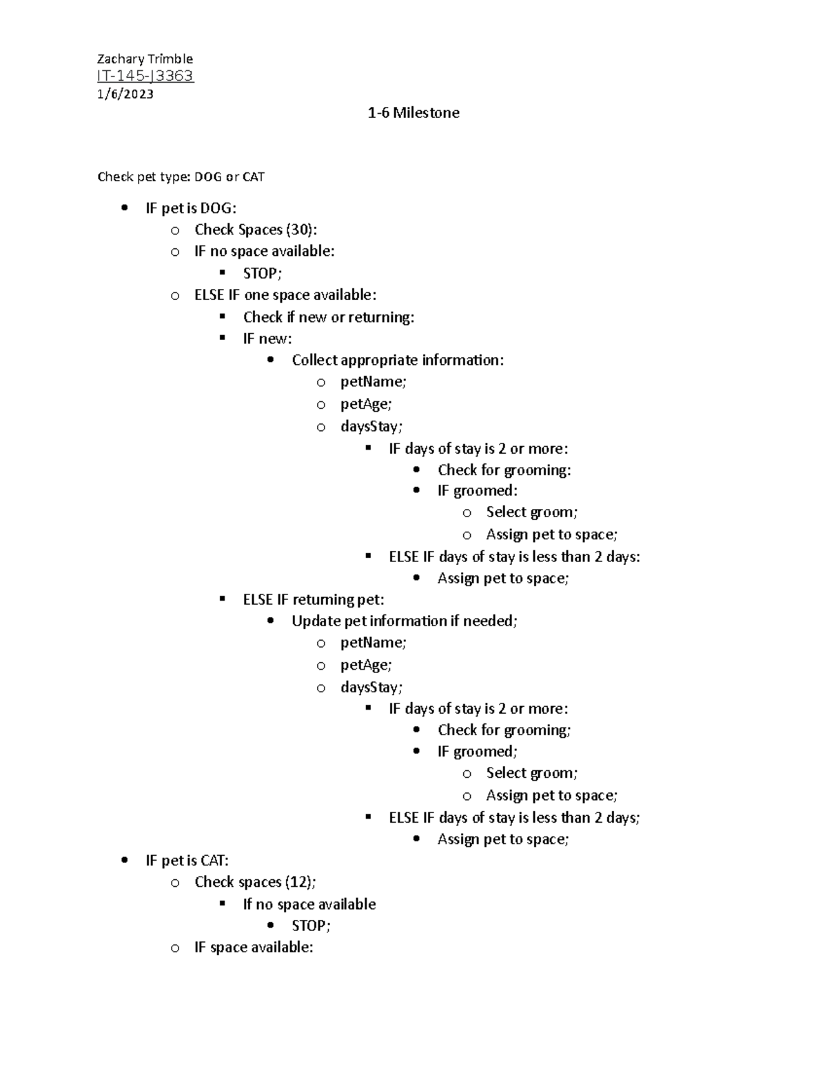 1-6 Milestone - Zachary Trimble IT-145-J 1/6/ 1-6 Milestone Check pet ...