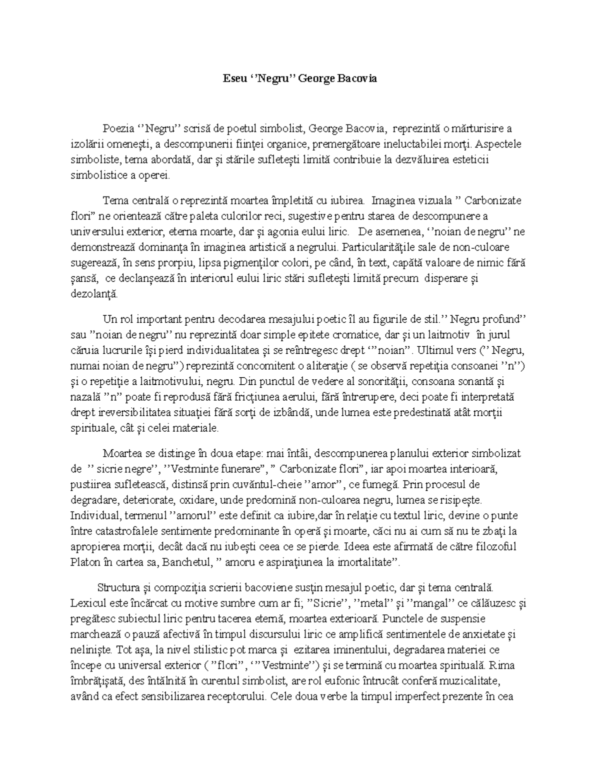 Eseu '' Negru'' George Bacovia - Eseu ‘’Negru’’ George Bacovia Poezia ...