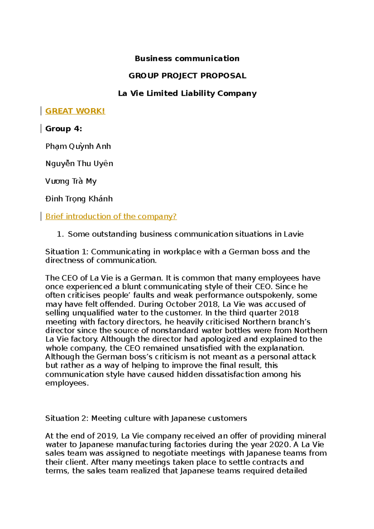 Group 4 - Principle of Marketing - Business communication GROUP PROJECT ...