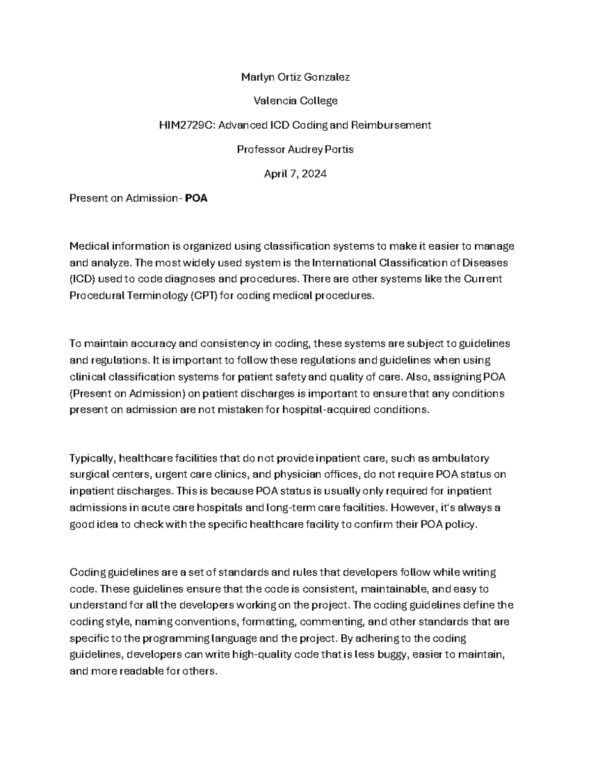 POA - POA Assignment - Marlyn Ortiz Gonzalez Valencia College HIM2729C ...