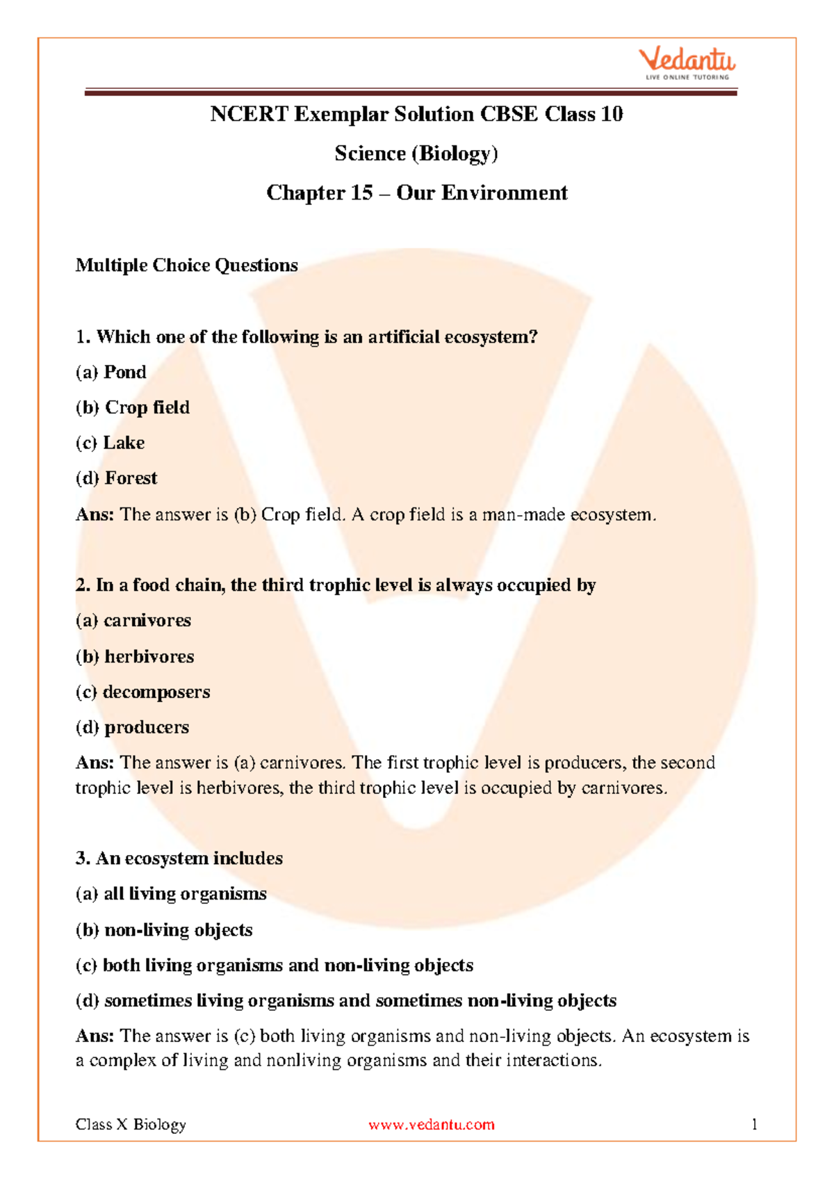Ncert Exemplar for Class 10 Science Chapter 15 - Our Environment (Book ...